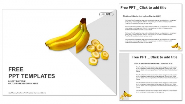 Bananas whole and sliced on white background PowerPoint Templates ...
