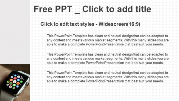 Hand wearing elegant smartwatch PowerPoint Templates - Slidesgo templates