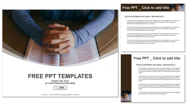 Hands of are folded in prayer over the book PowerPoint Templates ...