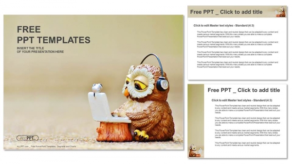 Owl reads the information on the laptop PowerPoint Template ...