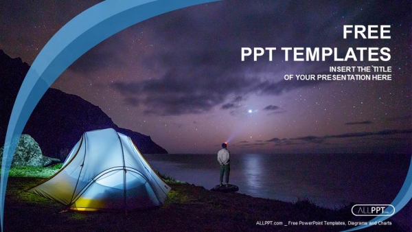 The man stand at tent and looking at the sunset PowerPoint Templates ...