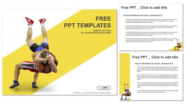 Two caucasian wrestlers wrestling men on isolated silhouette PowerPoint ...