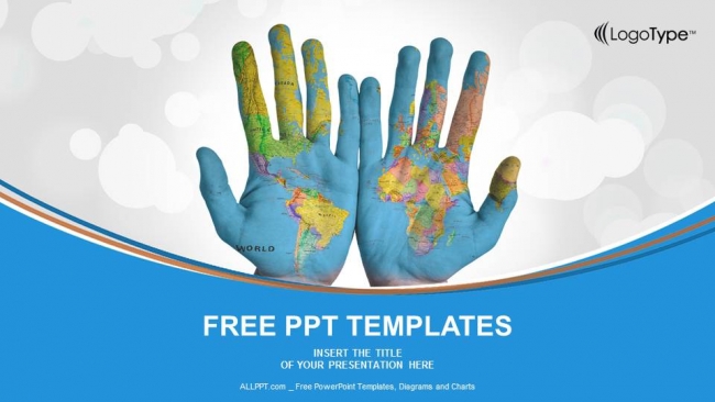 World Map Painted on Hands PowerPoint Templates - Slidesgo templates