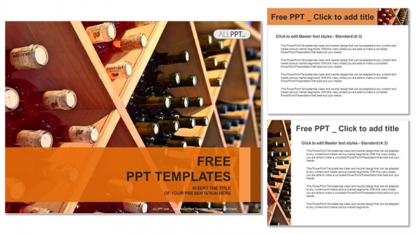 Wine bottles stacked on wooden racks PowerPoint Templates - Powerpoint ...